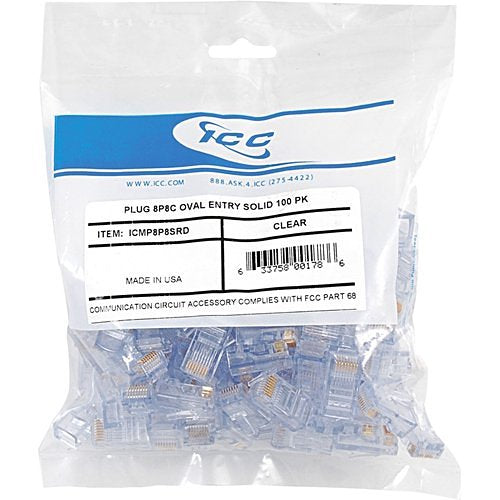 ICC ICMP8P8SRD Oval Entry Solid Modular Plug in 8P8C, 100-Pack – Silarius