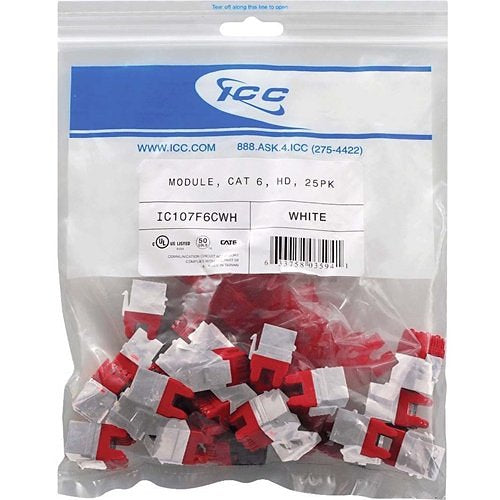 ICC IC107F6CWH CAT6 RJ45 Keystone Jack, HD Style, 25-Pack, White – Silarius