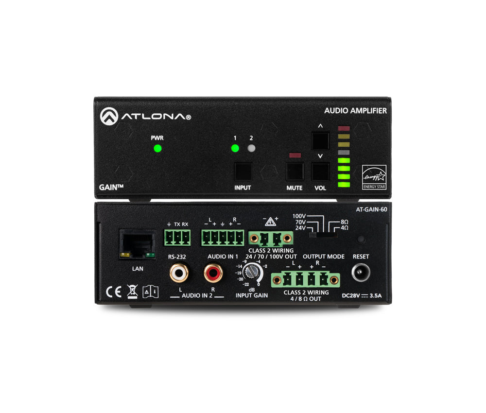 Atlona® AT-GAIN-60 Stereo / Mono Power Amplifier – 60 Watts – Silarius